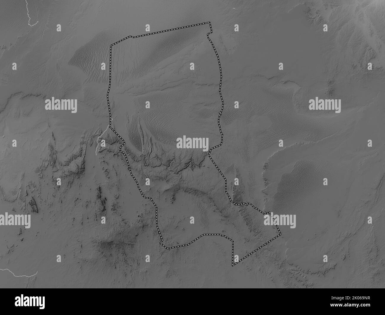 Illizi, province of Algeria. Grayscale elevation map with lakes and ...