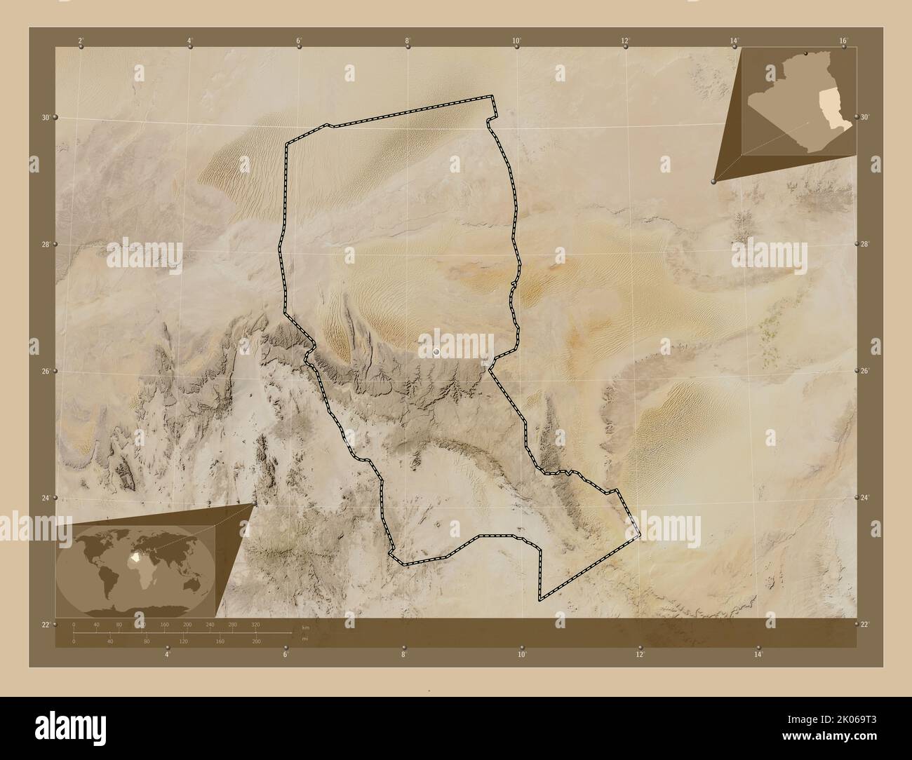 Illizi, province of Algeria. Low resolution satellite map. Locations of ...