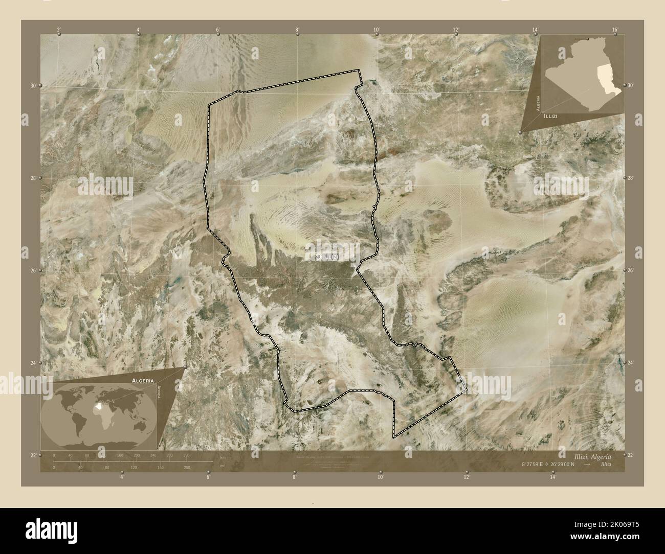 Illizi, province of Algeria. High resolution satellite map. Locations ...