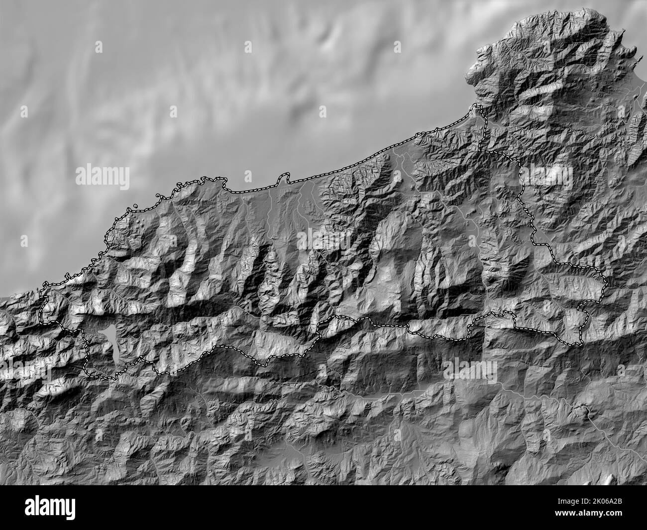 Jijel, province of Algeria. Bilevel elevation map with lakes and rivers ...
