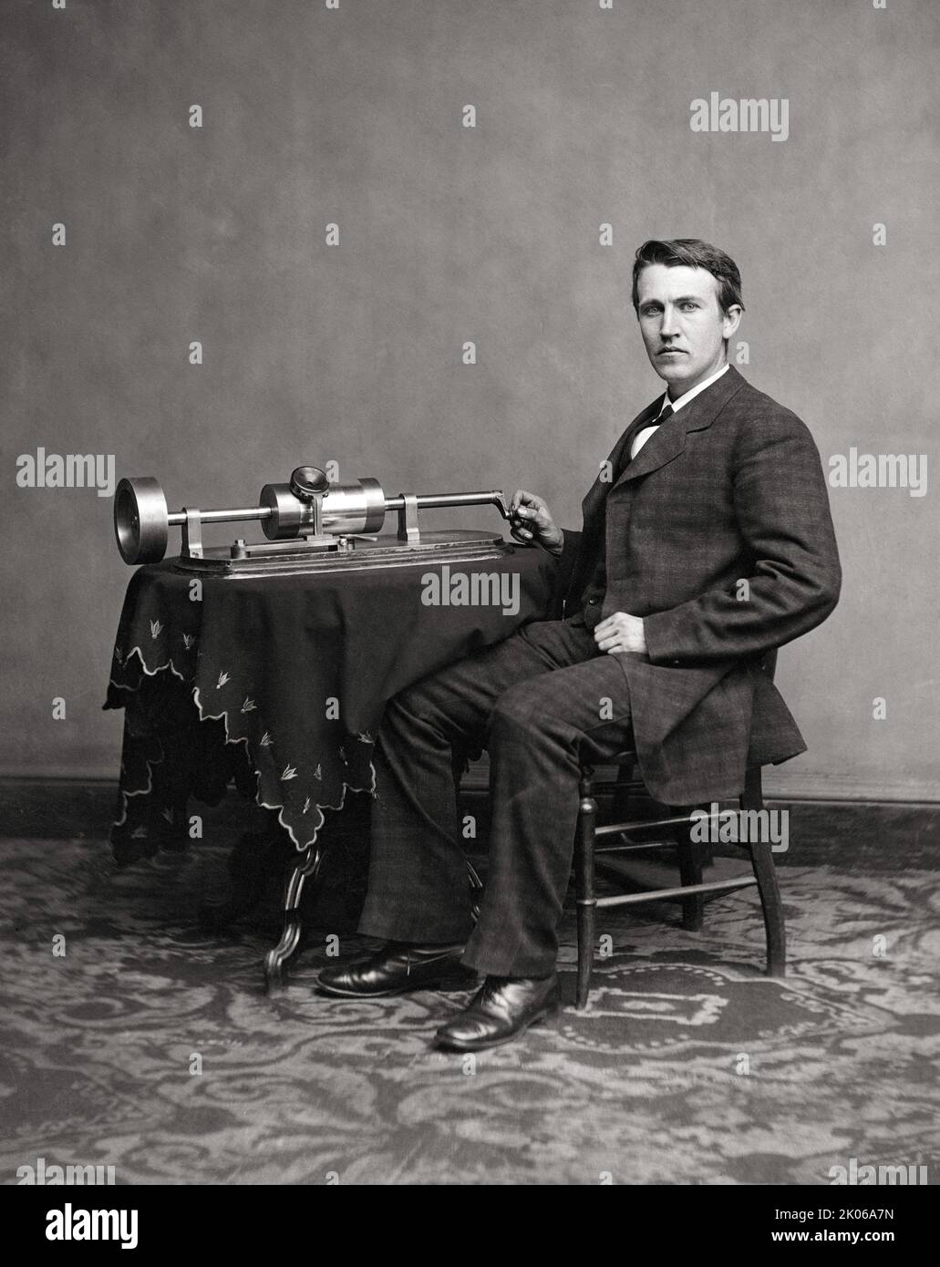 Thomas Edison and his early phonograph - probably 18 April 1878 Stock ...