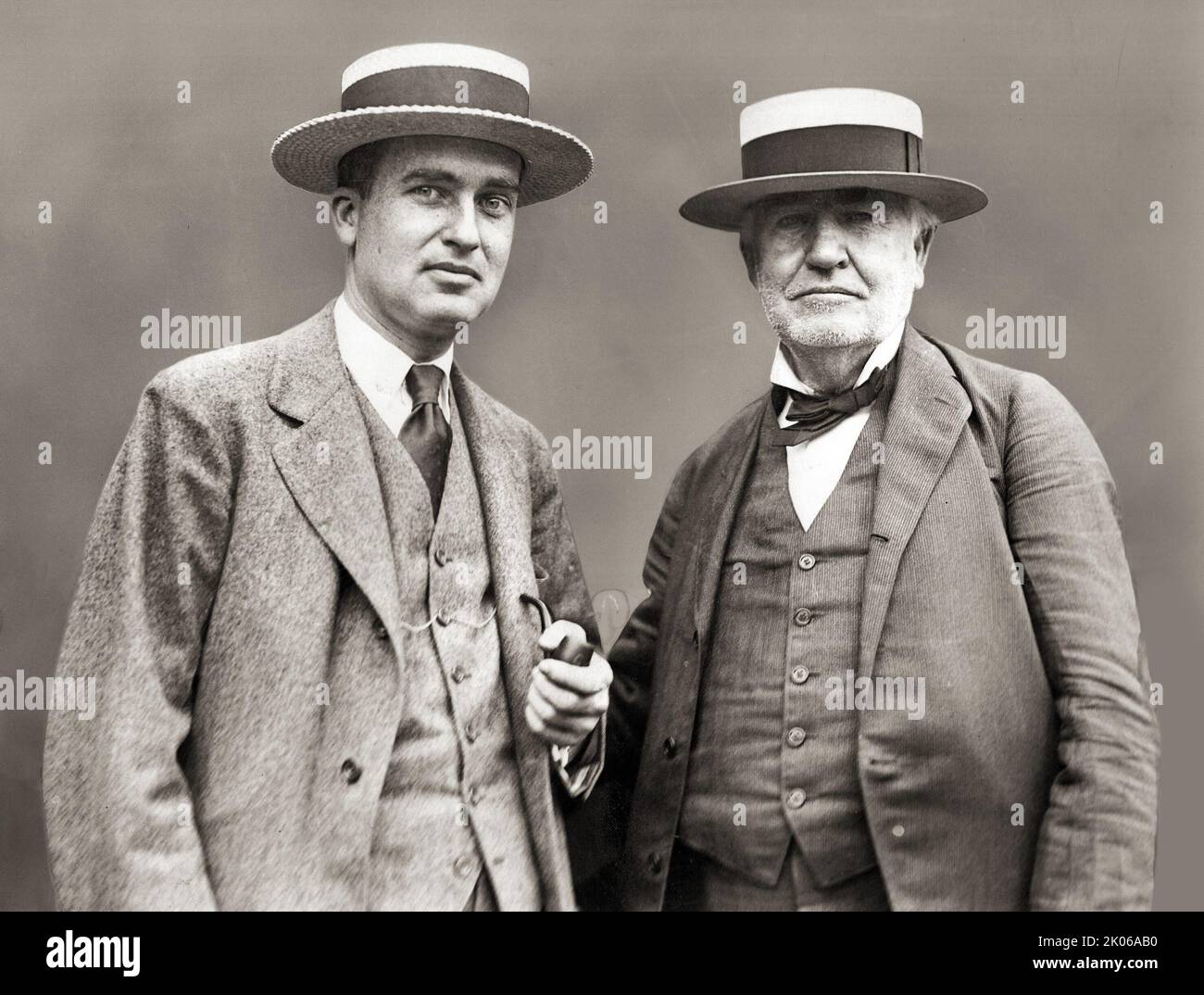 Charles Edison and a unshaven Thomas Edison, 9 July 1925 Stock Photo ...