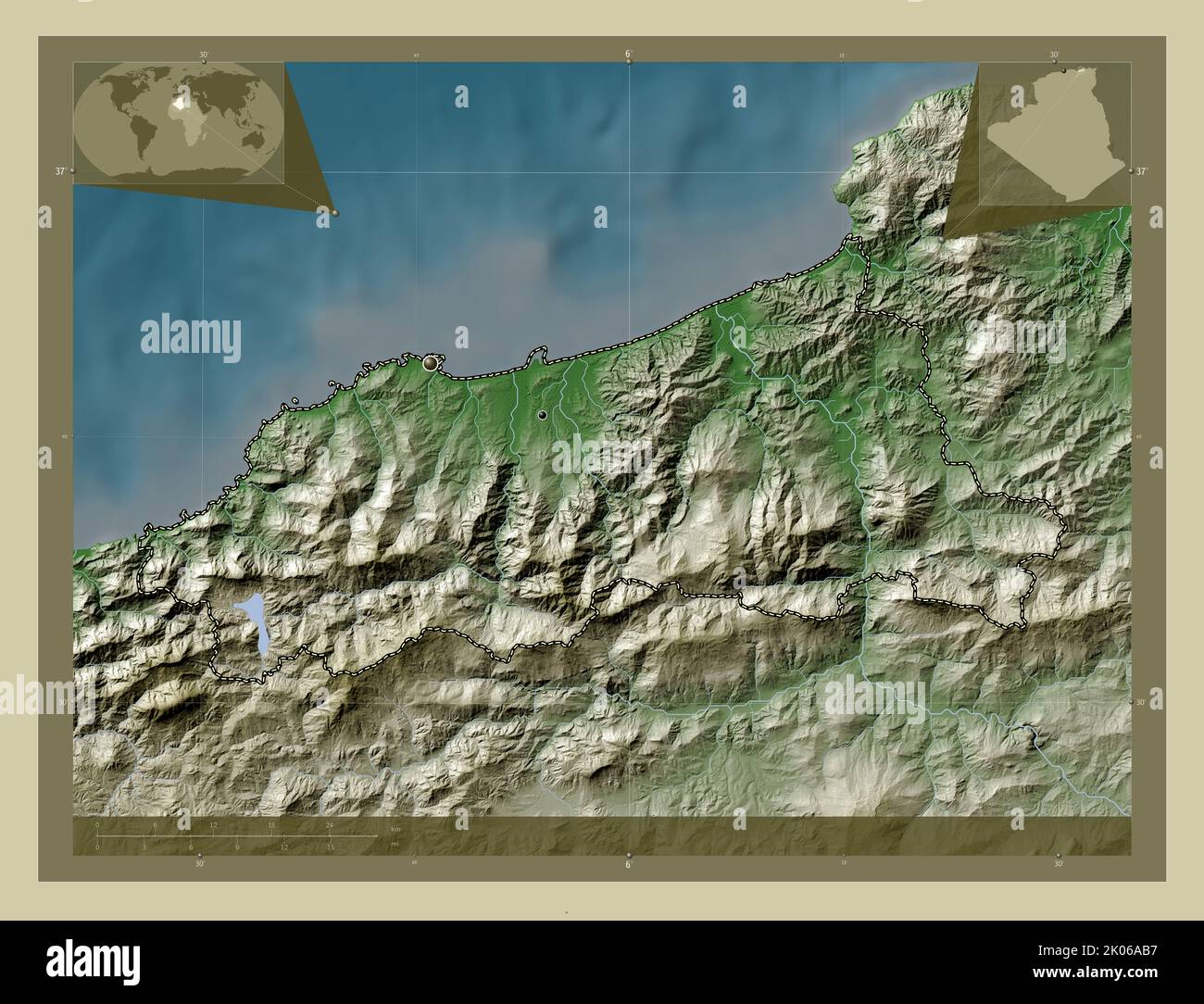 Jijel, province of Algeria. Elevation map colored in wiki style with ...