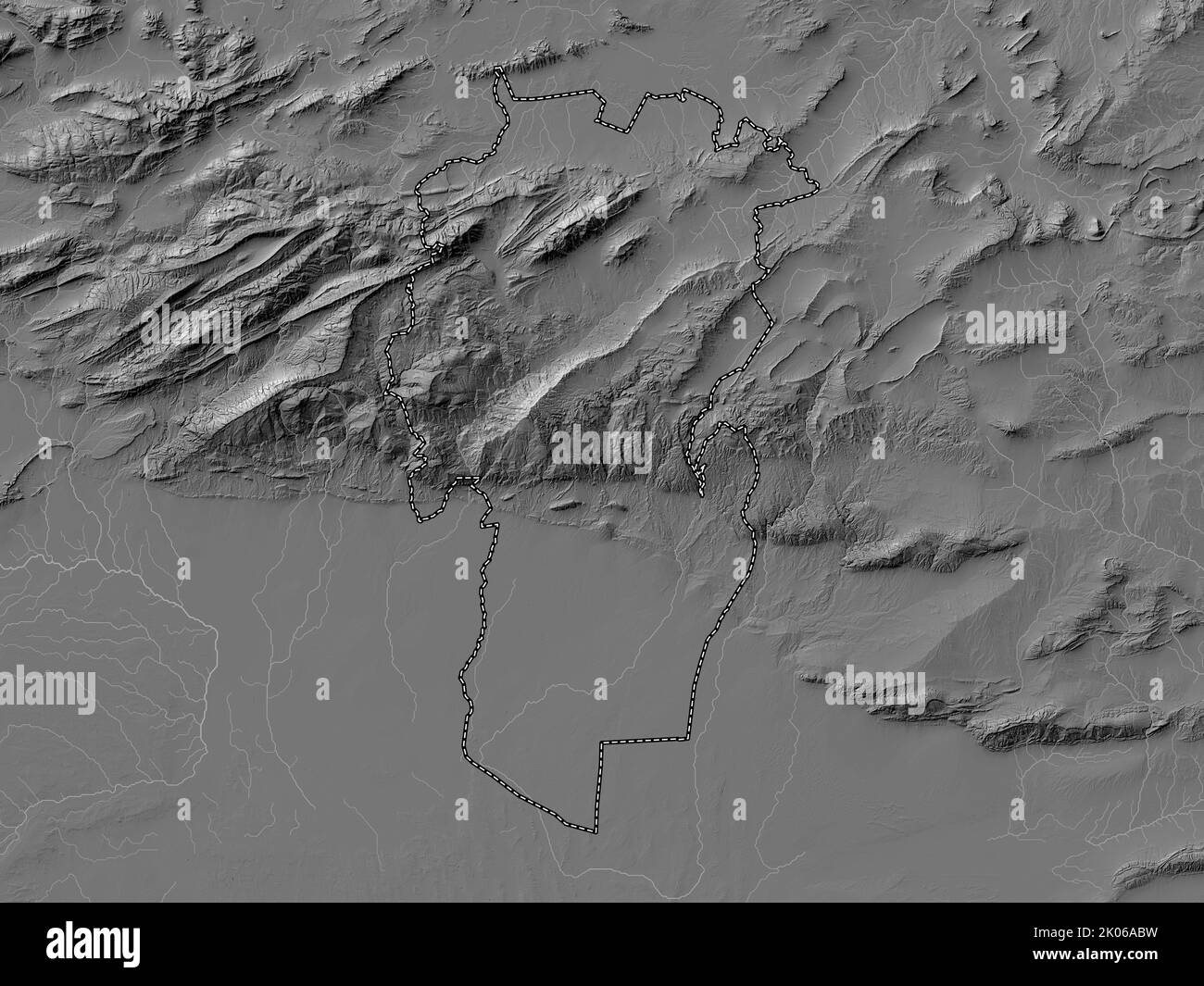 Khenchela, province of Algeria. Bilevel elevation map with lakes and ...