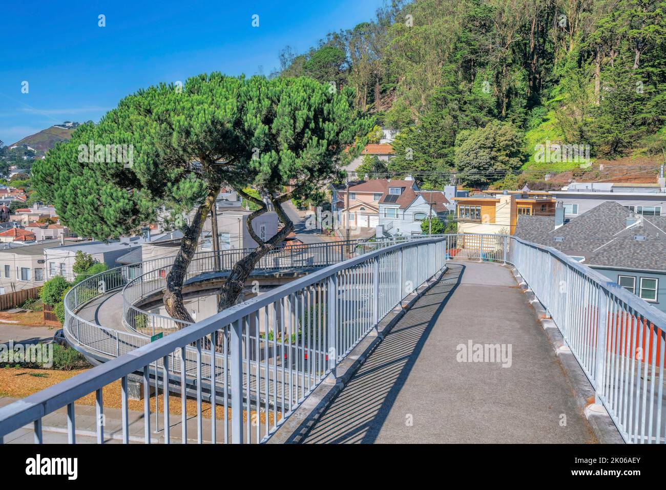 Raised winding footpath overlooking houses in San Francisco California ...