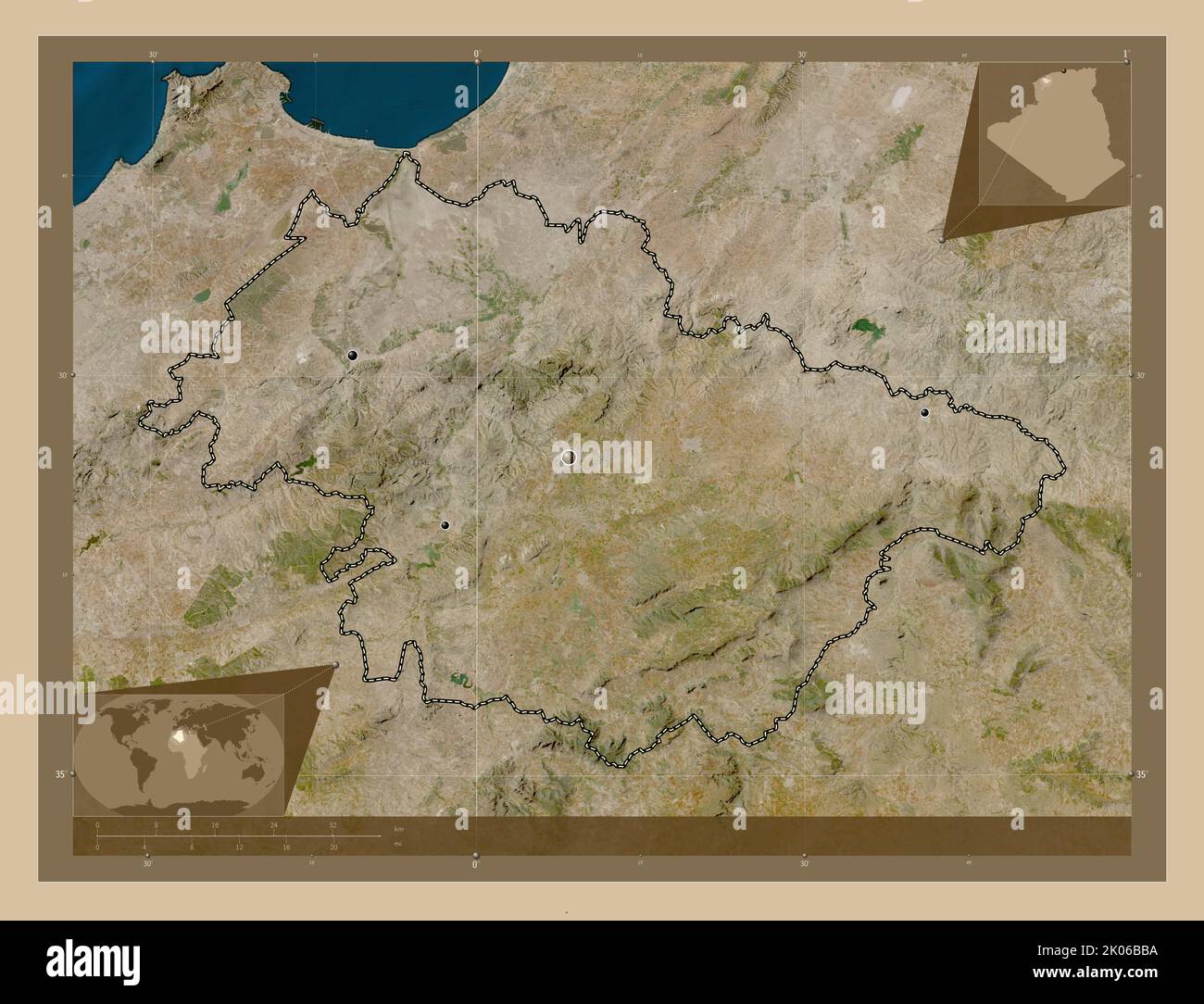Mascara, province of Algeria. Low resolution satellite map. Locations ...