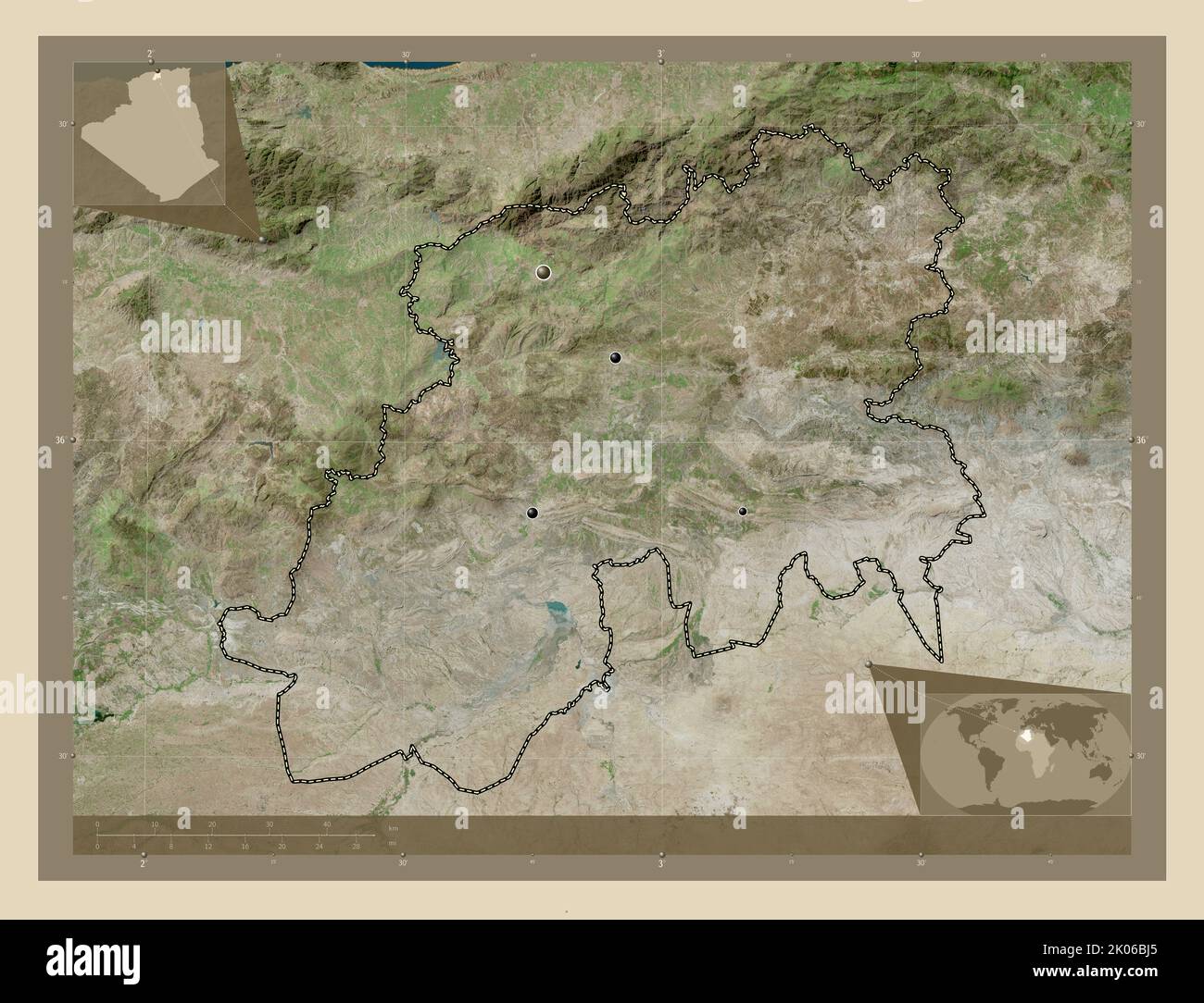 Medea, province of Algeria. High resolution satellite map. Locations of ...