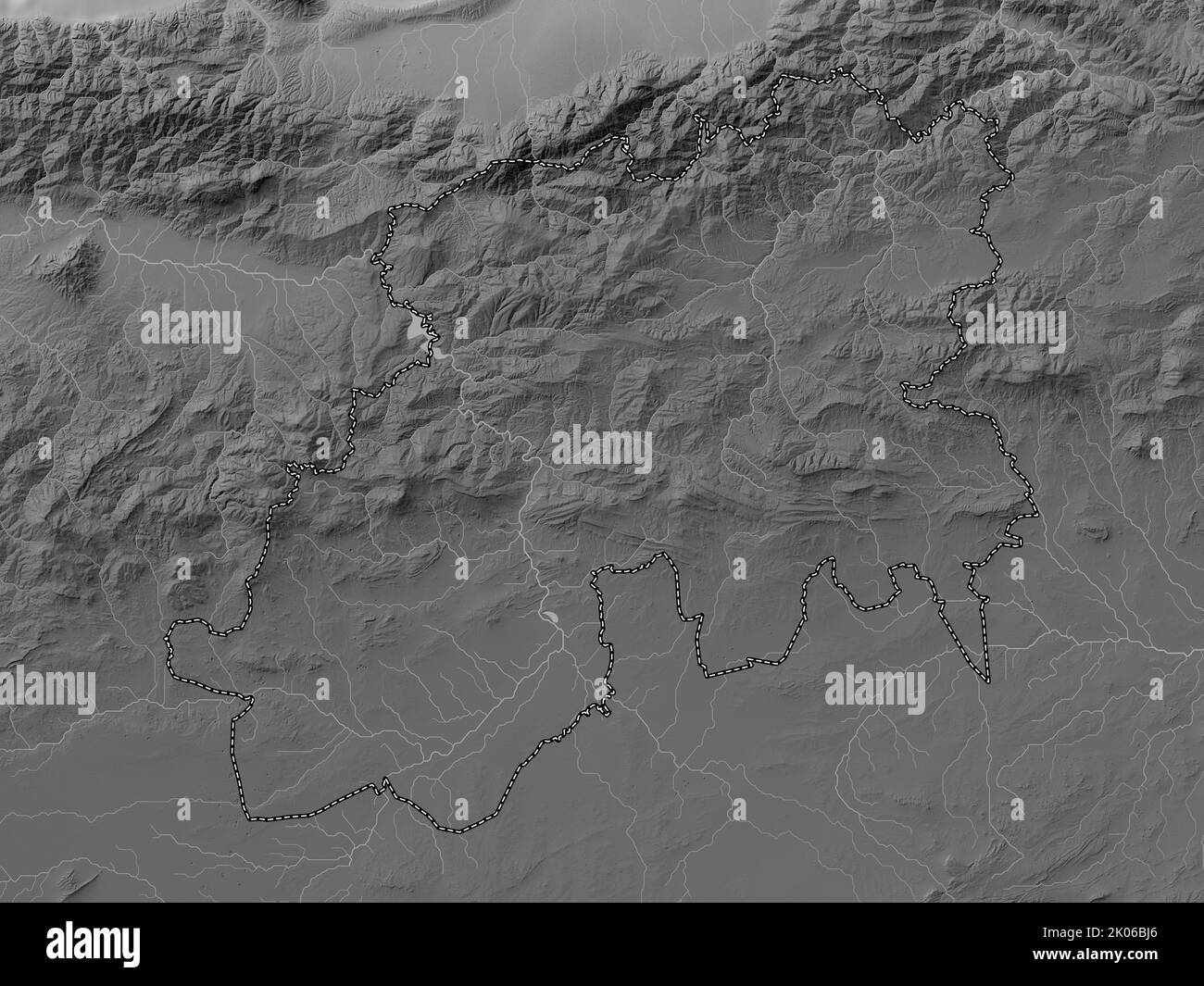 Medea, province of Algeria. Grayscale elevation map with lakes and ...