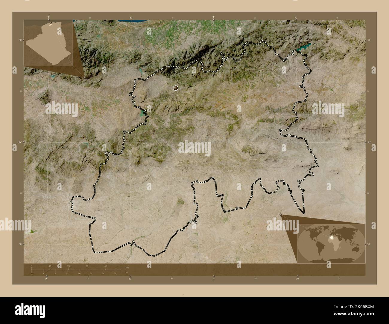 Medea, province of Algeria. Low resolution satellite map. Corner ...