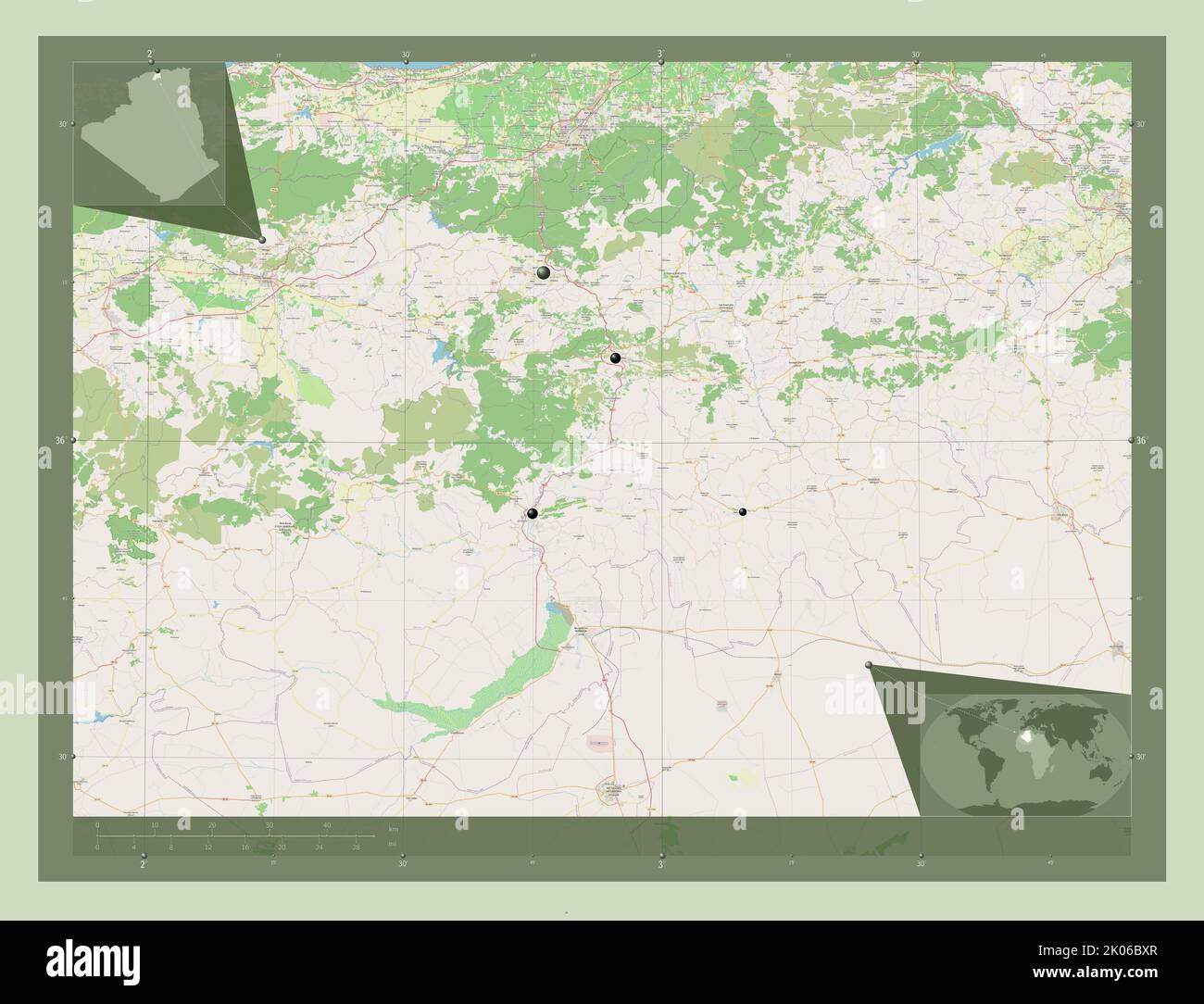 Medea, province of Algeria. Open Street Map. Locations of major cities ...