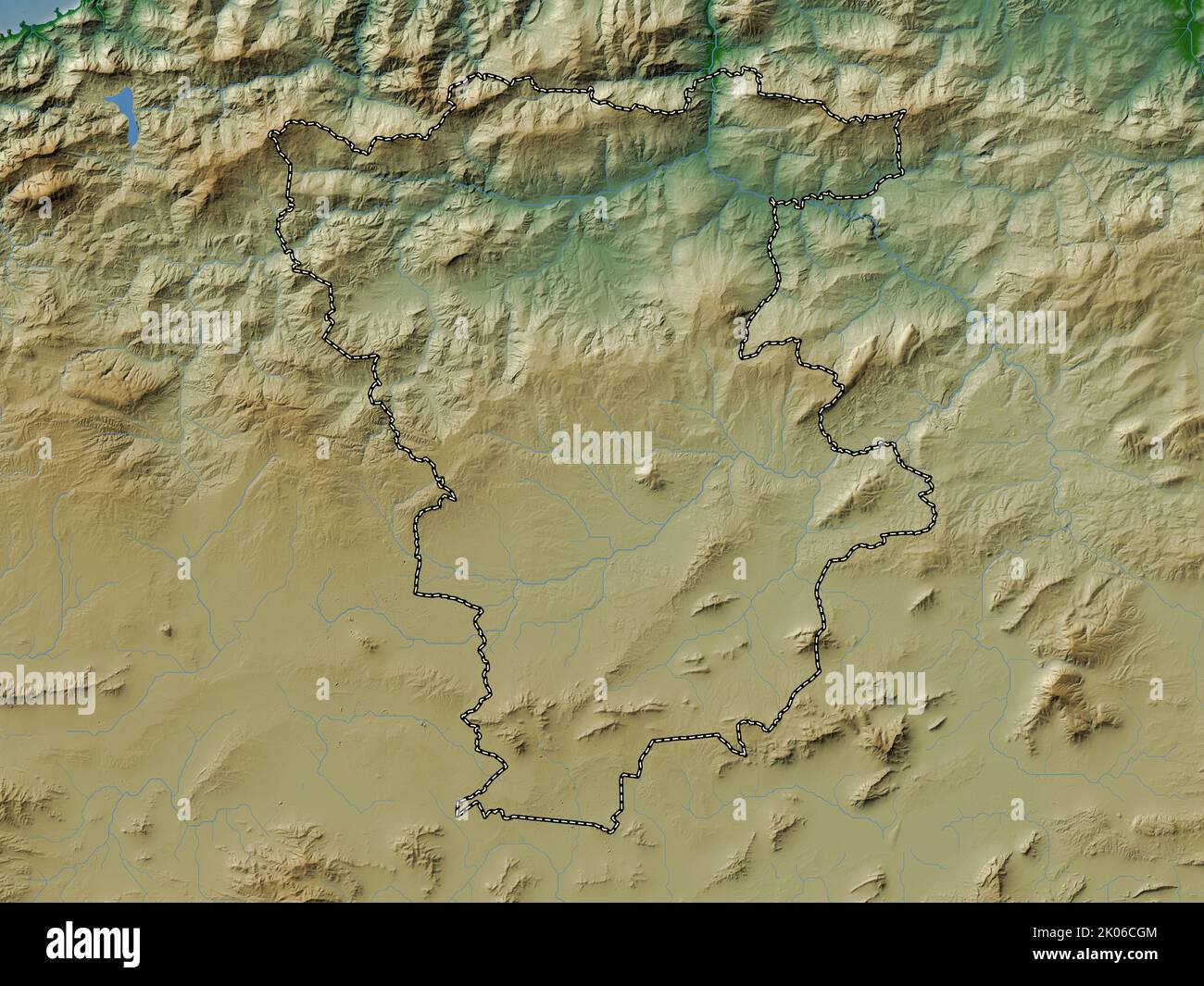 Mila, province of Algeria. Colored elevation map with lakes and rivers ...