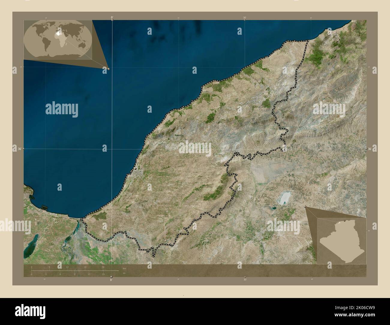 Mostaganem, province of Algeria. High resolution satellite map. Corner ...