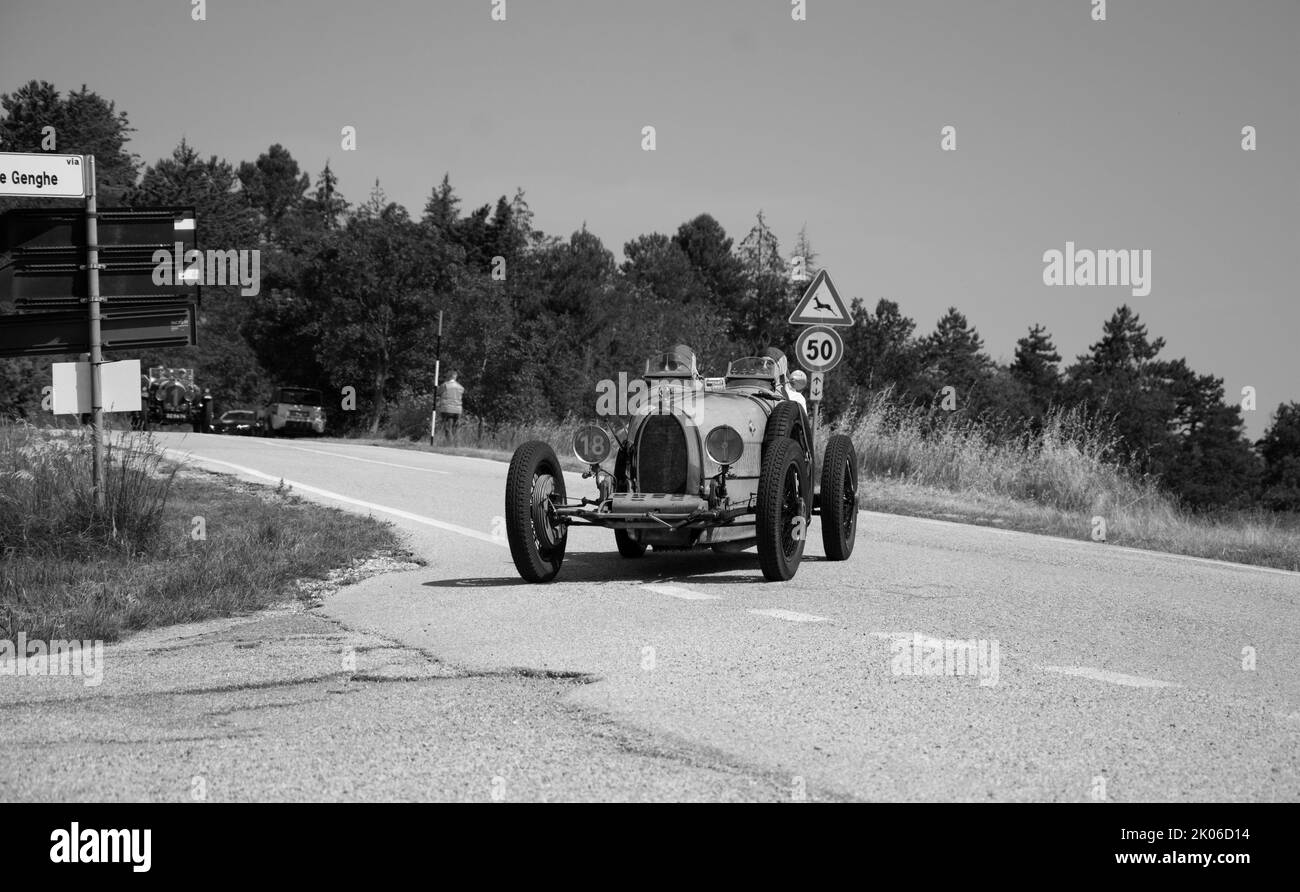 URBINO - ITALY - JUN 16 - 2022 : BUGATTI T35 1925 on an old racing car ...