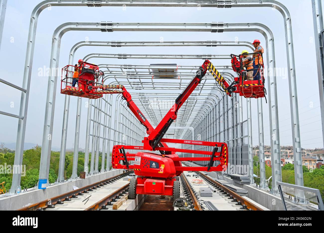 CHUZHOU, CHINA - SEPTEMBER 10, 2022 - Builders install environmental ...