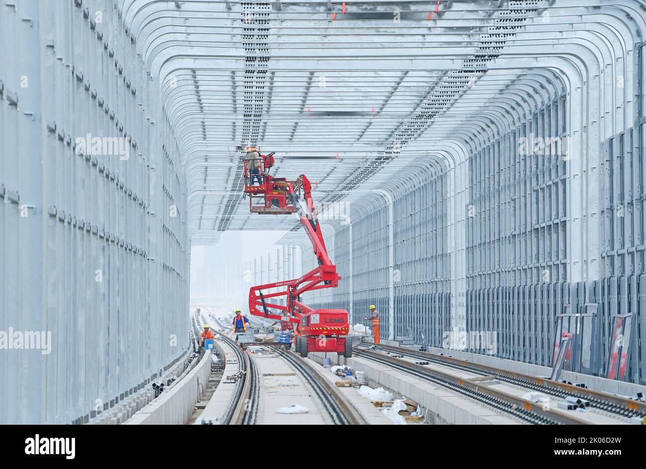 CHUZHOU, CHINA - SEPTEMBER 10, 2022 - Builders install environmental ...