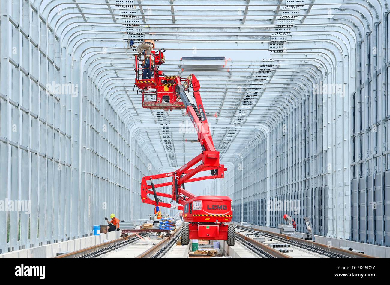 CHUZHOU, CHINA - SEPTEMBER 10, 2022 - Builders install environmental ...