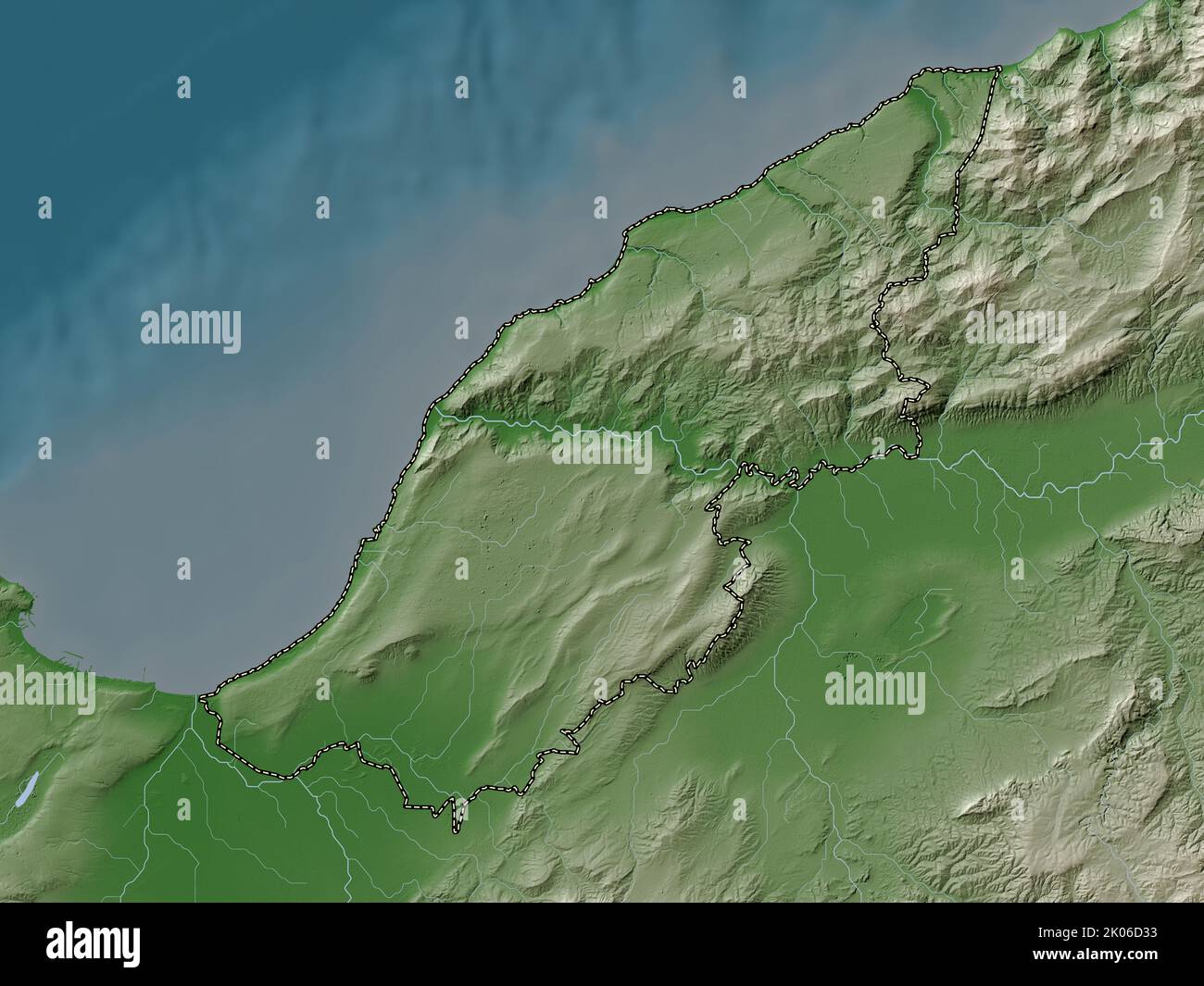 Mostaganem, province of Algeria. Elevation map colored in wiki style ...