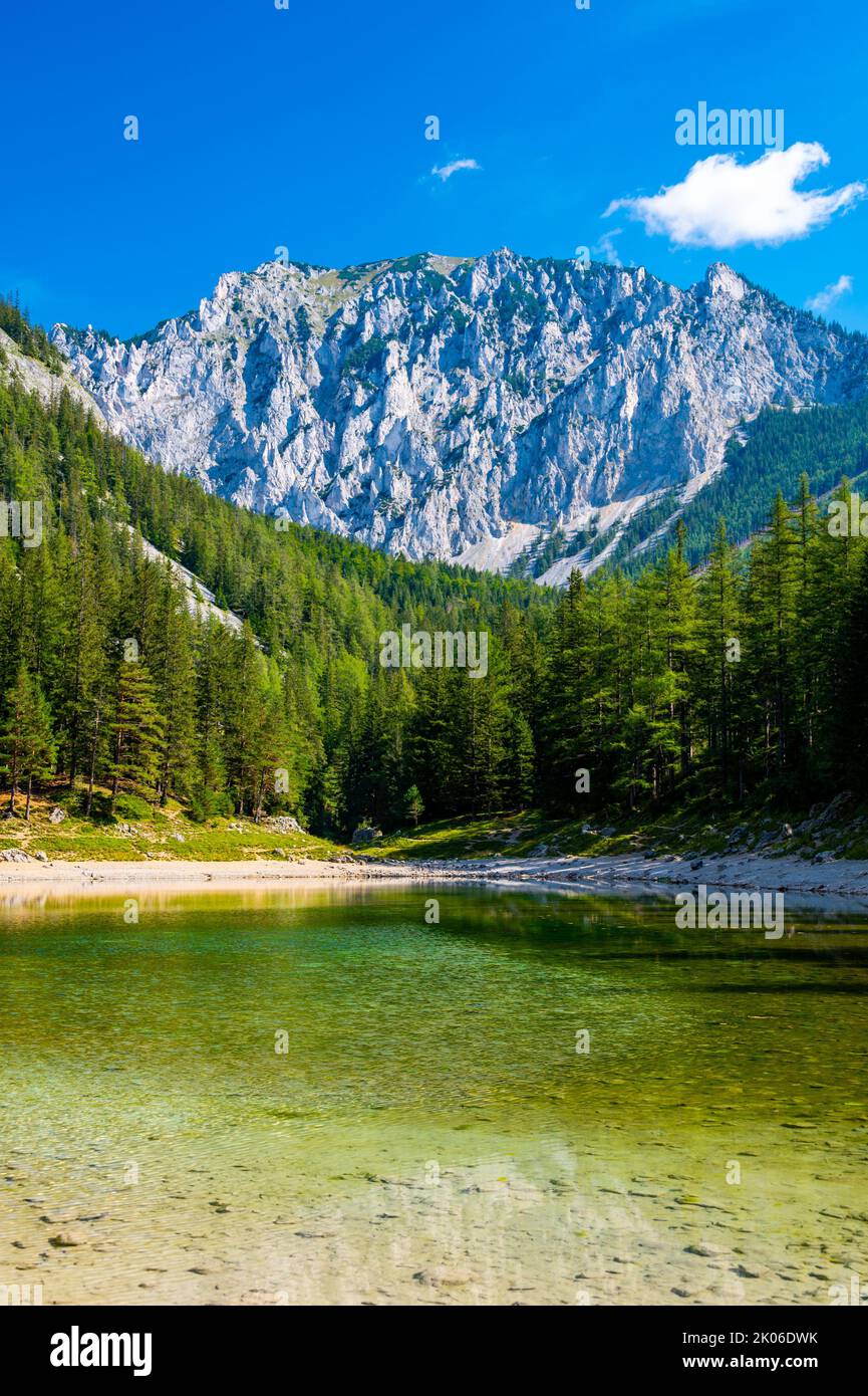 Gruner See, Austria Peaceful mountain view with famous green lake in ...