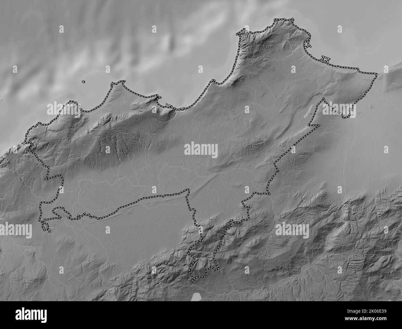 Oran, province of Algeria. Grayscale elevation map with lakes and ...