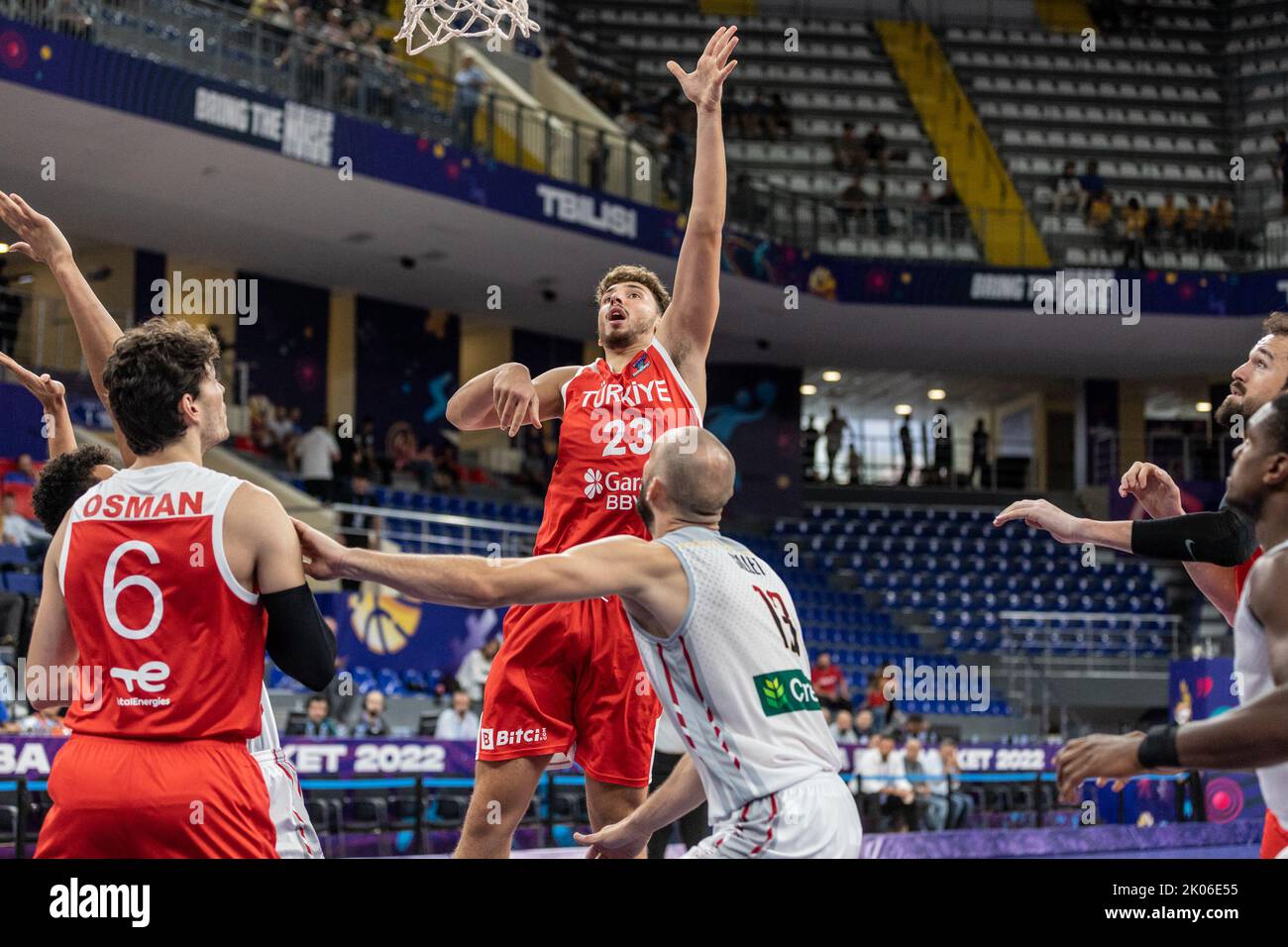 Alperen Sengun (L) of Turkey and Pierre-Antoine Gillet (R) of Belgium ...