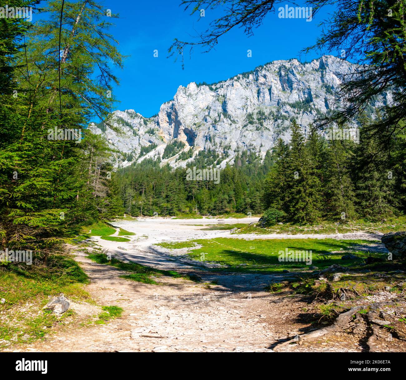 Gruner See, Austria Peaceful mountain view with famous green lake in ...