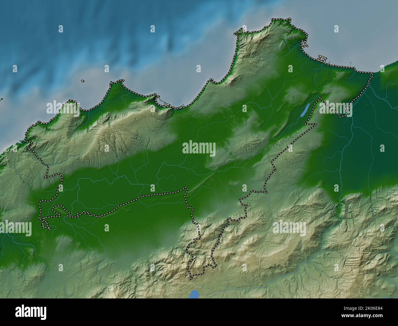 Oran, province of Algeria. Colored elevation map with lakes and rivers ...