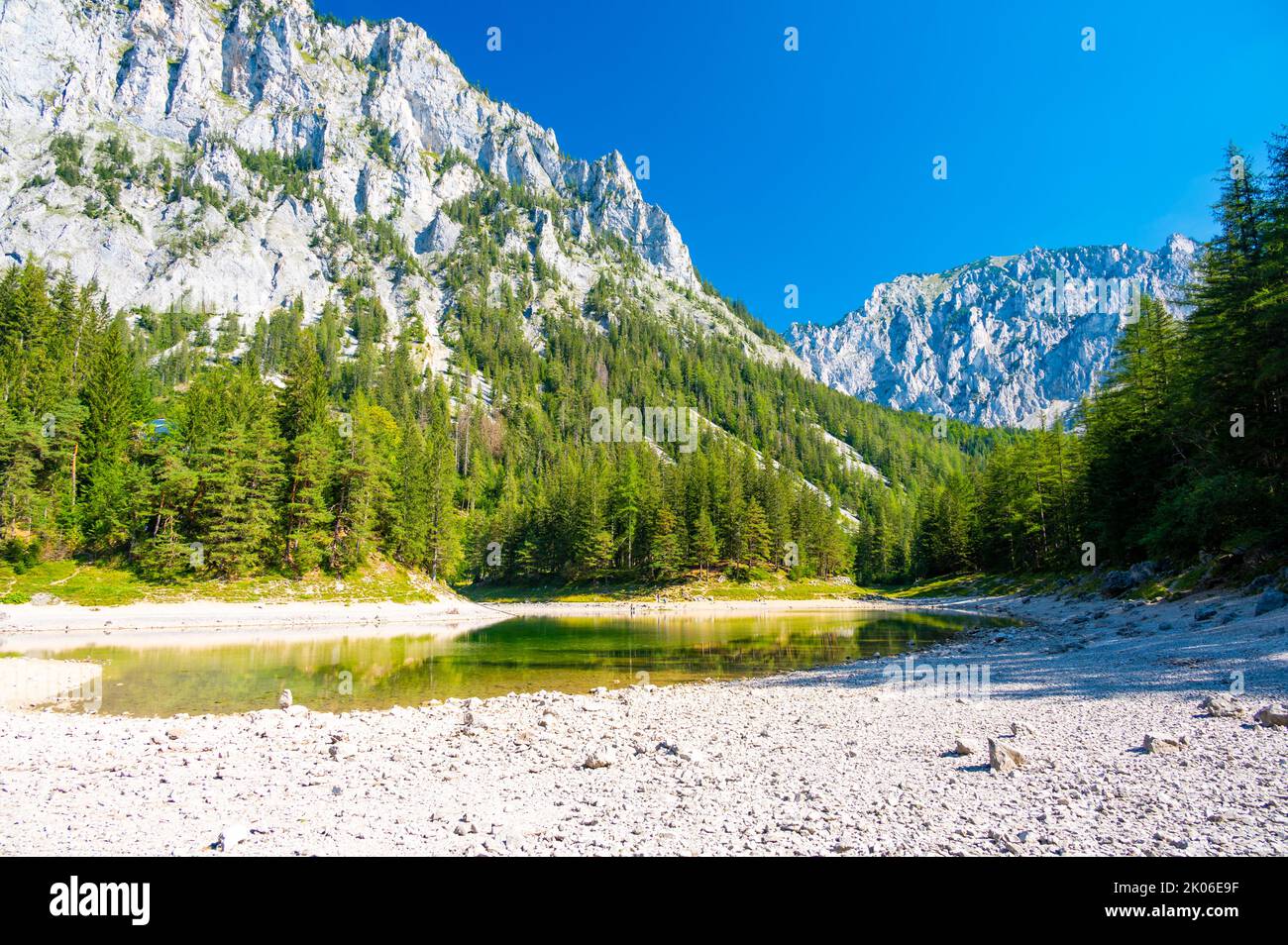 Gruner See, Austria Peaceful mountain view with famous green lake in ...