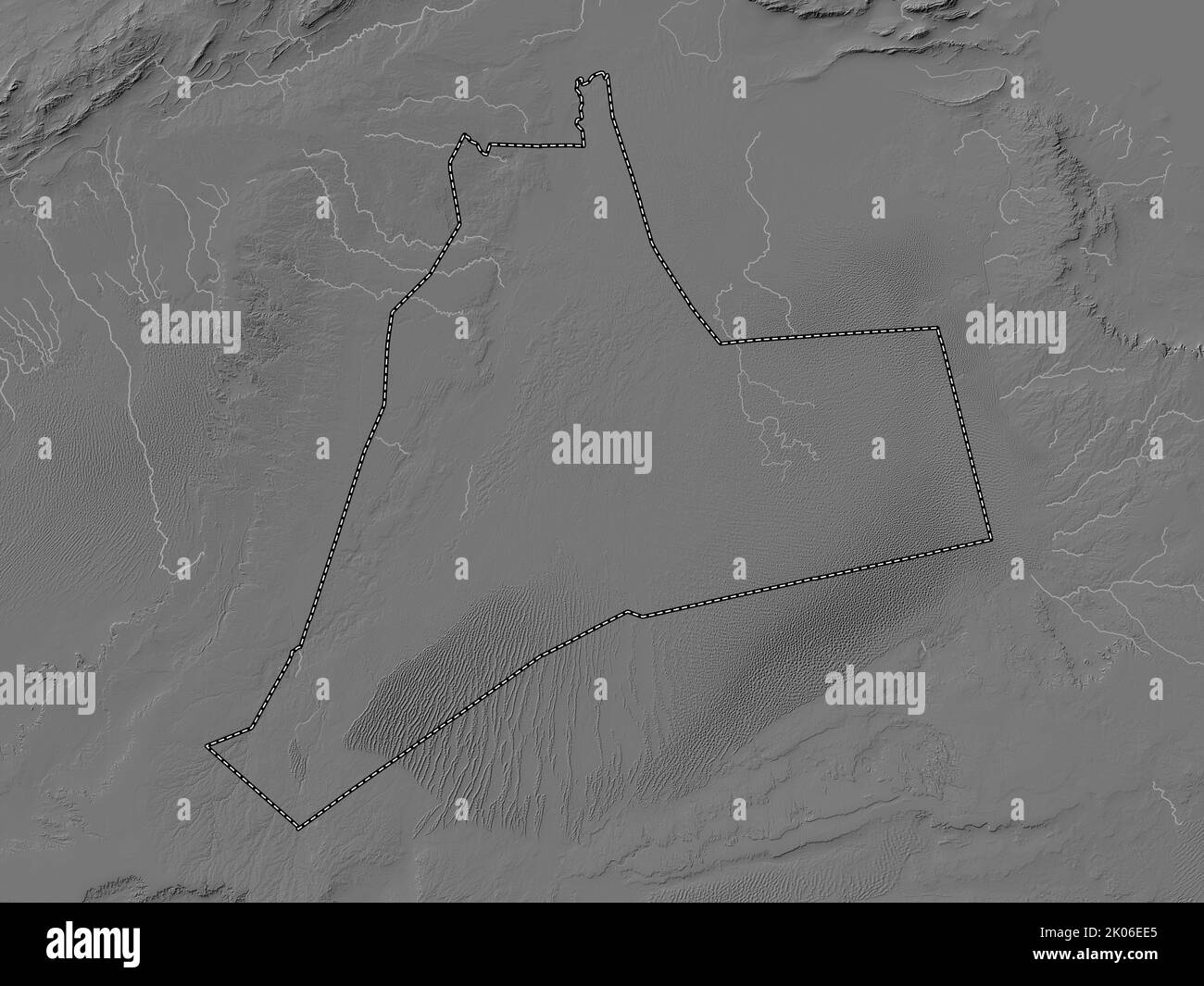 Ouargla, province of Algeria. Bilevel elevation map with lakes and ...