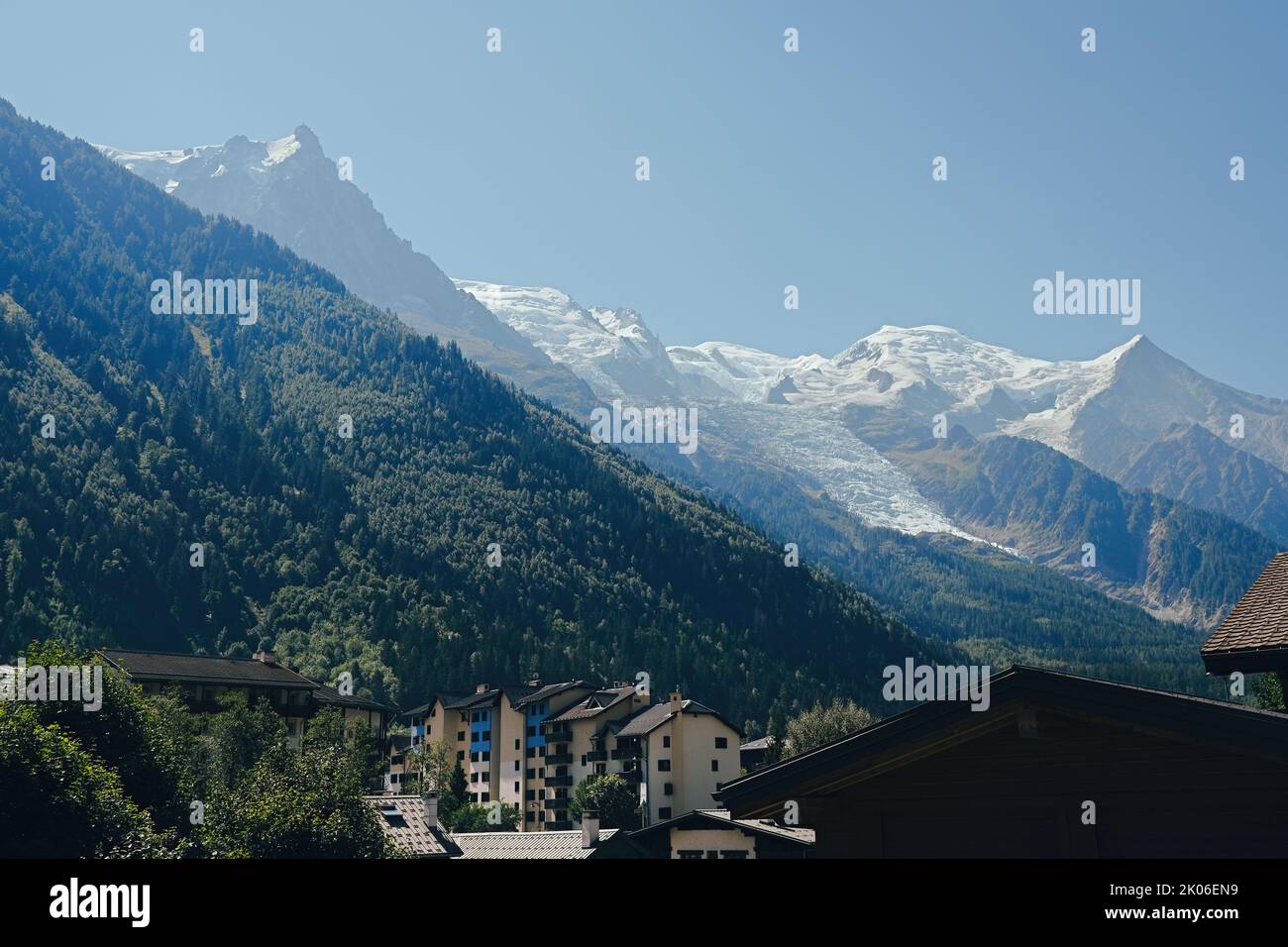 View of the city centre of Chamonix, famous ski resort located in Haute ...