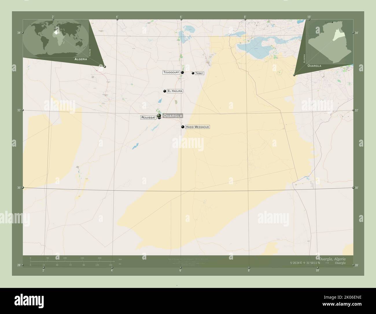 Ouargla, province of Algeria. Open Street Map. Locations and names of ...
