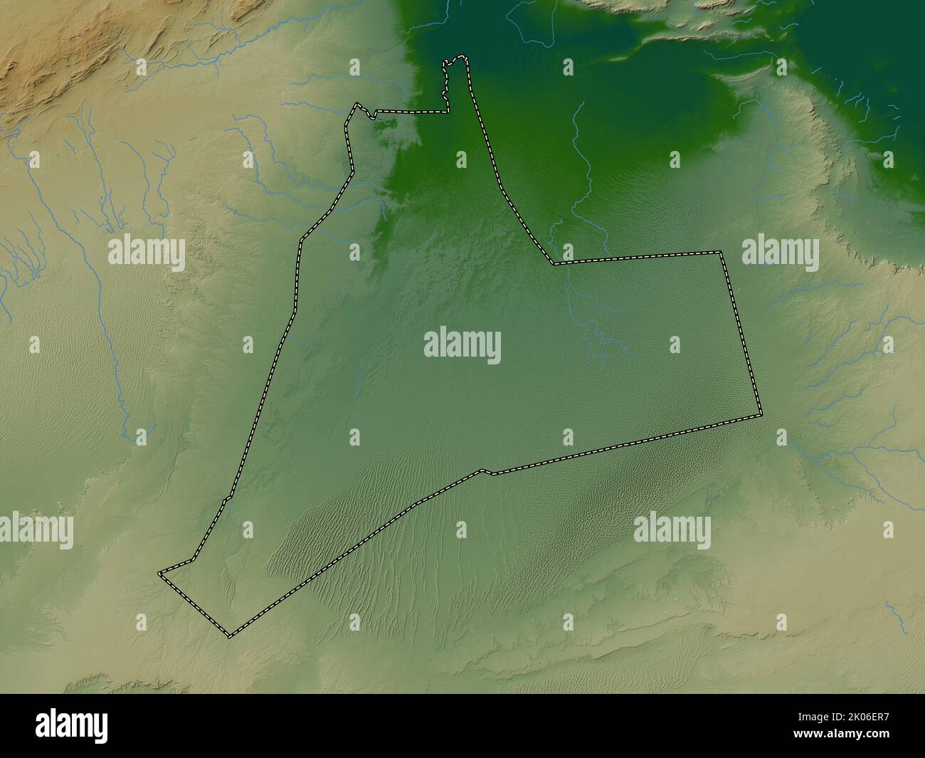 Ouargla, province of Algeria. Colored elevation map with lakes and ...