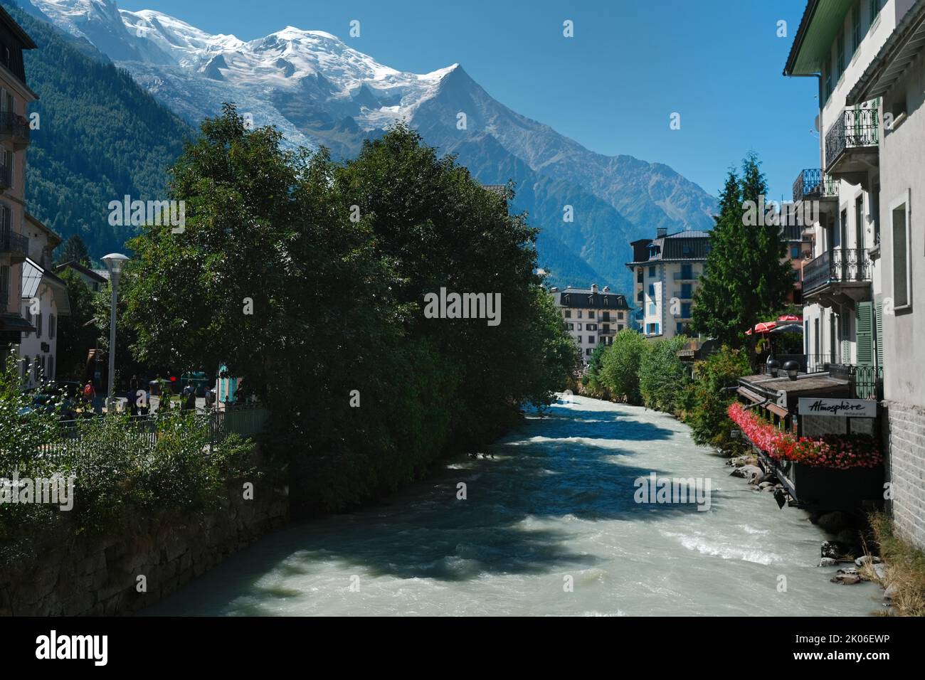 View of the city centre of Chamonix, famous ski resort located in Haute ...