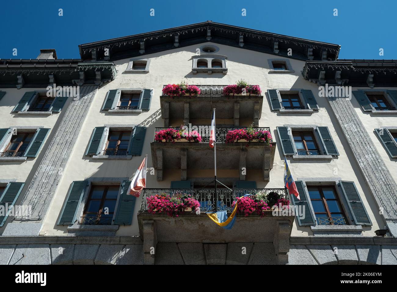 Chamonix, France - August 13, 2022. Traditional building architecture ...