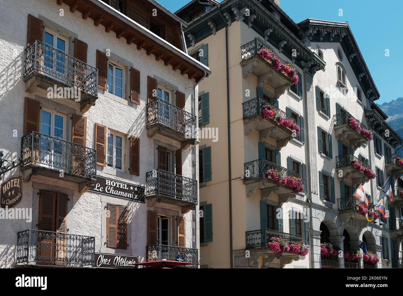 Chamonix, France - August 13, 2022. Traditional building architecture ...