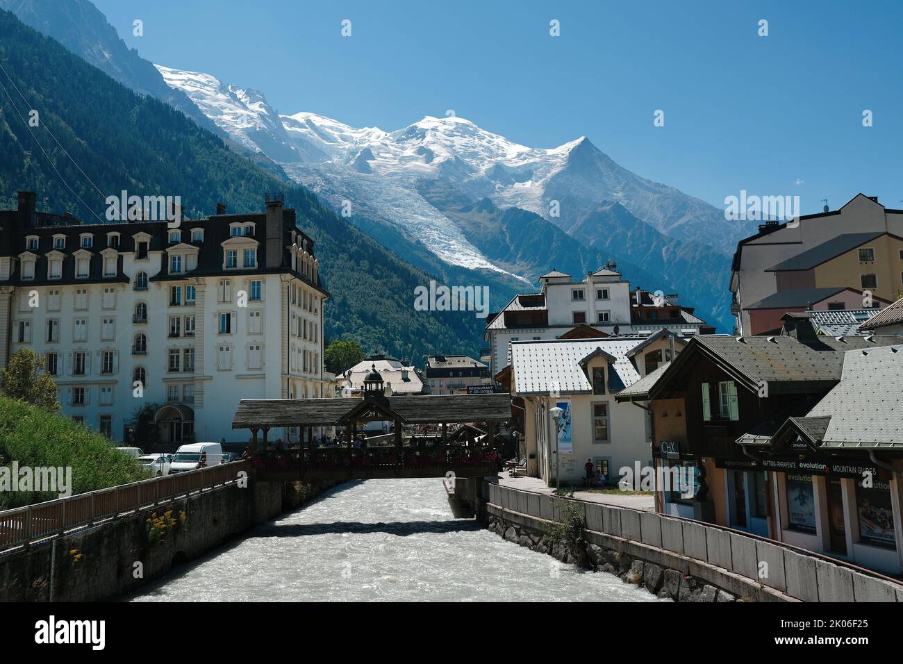 View of the city centre of Chamonix, famous ski resort located in Haute ...