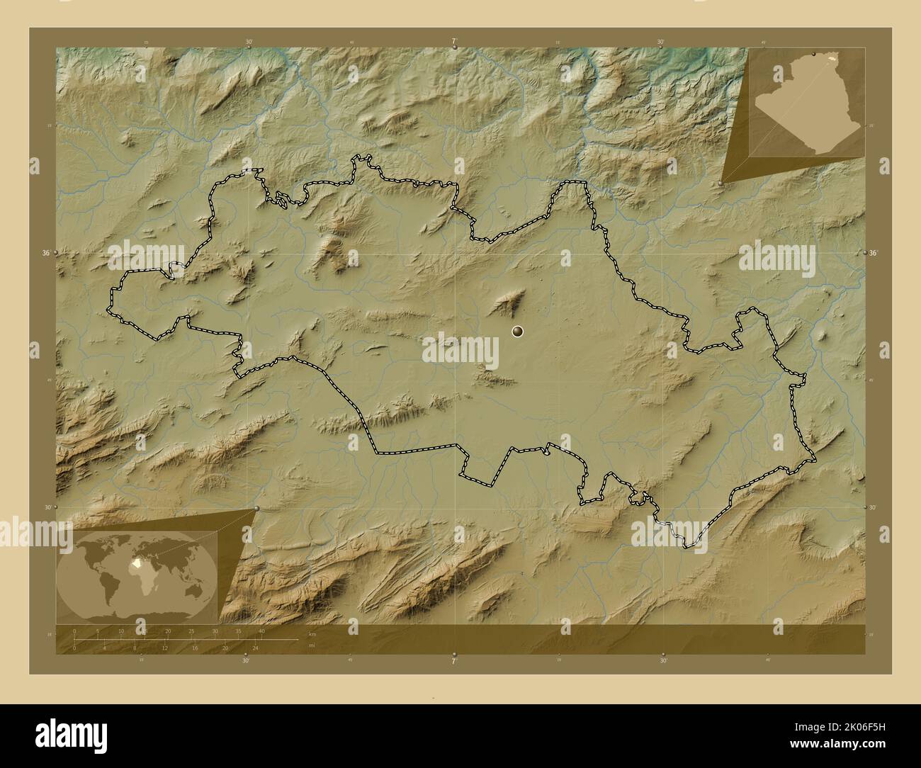 Oum el Bouaghi, province of Algeria. Colored elevation map with lakes ...
