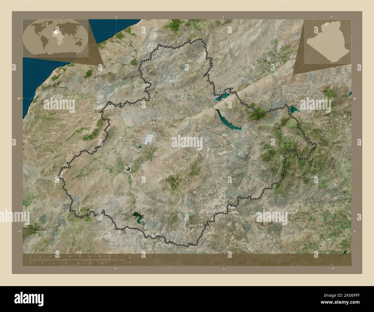 Relizane, province of Algeria. High resolution satellite map. Corner ...