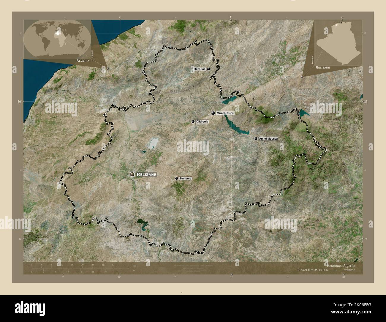 Relizane, province of Algeria. High resolution satellite map. Locations ...