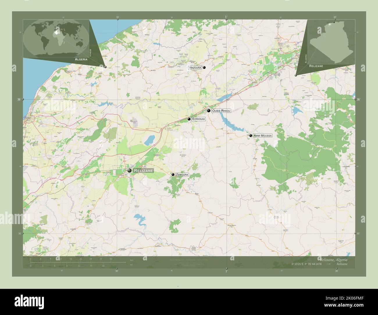 Relizane, province of Algeria. Open Street Map. Locations and names of ...