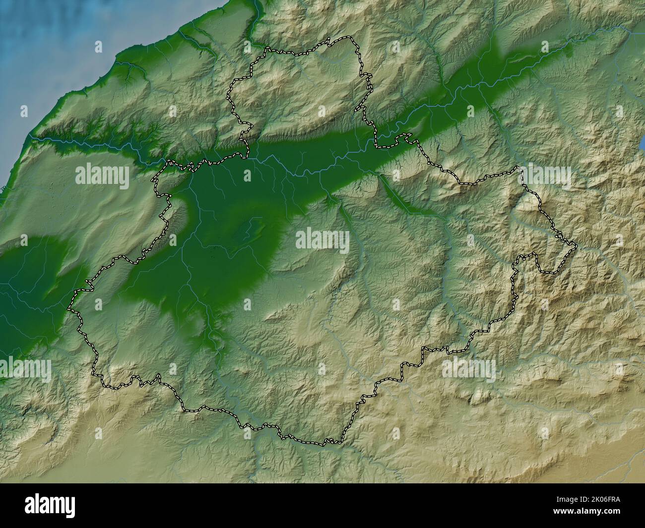 Relizane, province of Algeria. Colored elevation map with lakes and ...