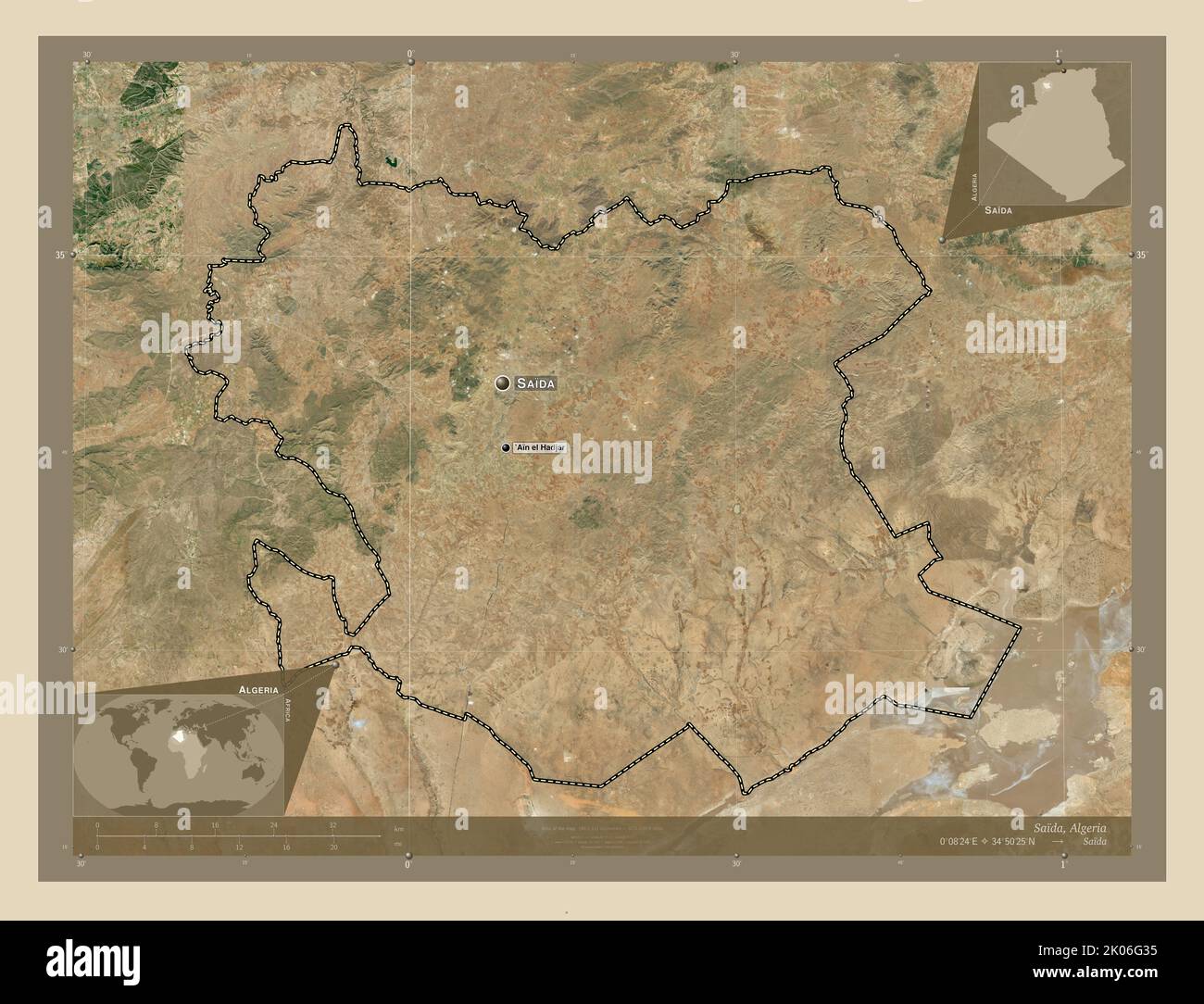 Saida, province of Algeria. High resolution satellite map. Locations ...