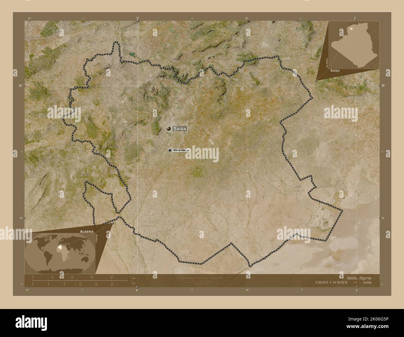 Saida, province of Algeria. Low resolution satellite map. Locations and ...