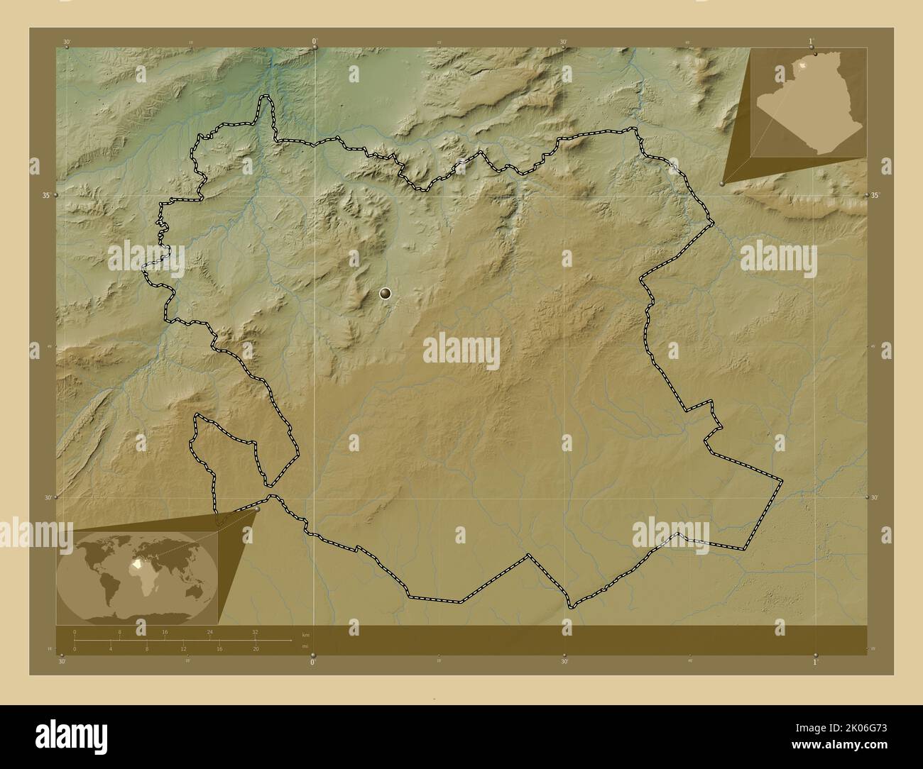 Saida, province of Algeria. Colored elevation map with lakes and rivers ...