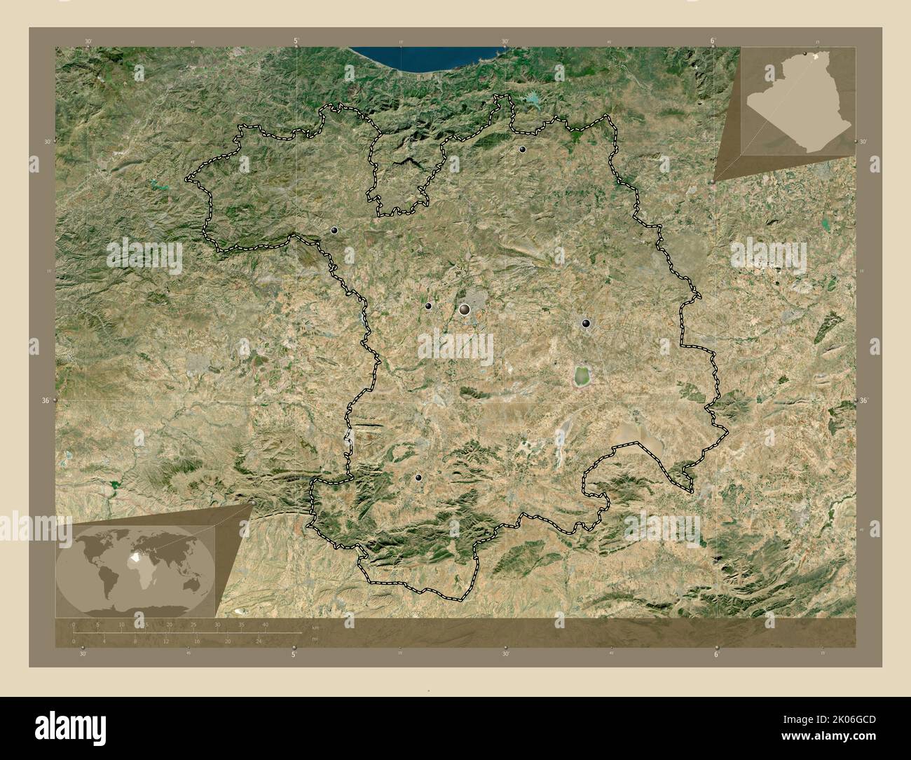 Setif, province of Algeria. High resolution satellite map. Locations of ...
