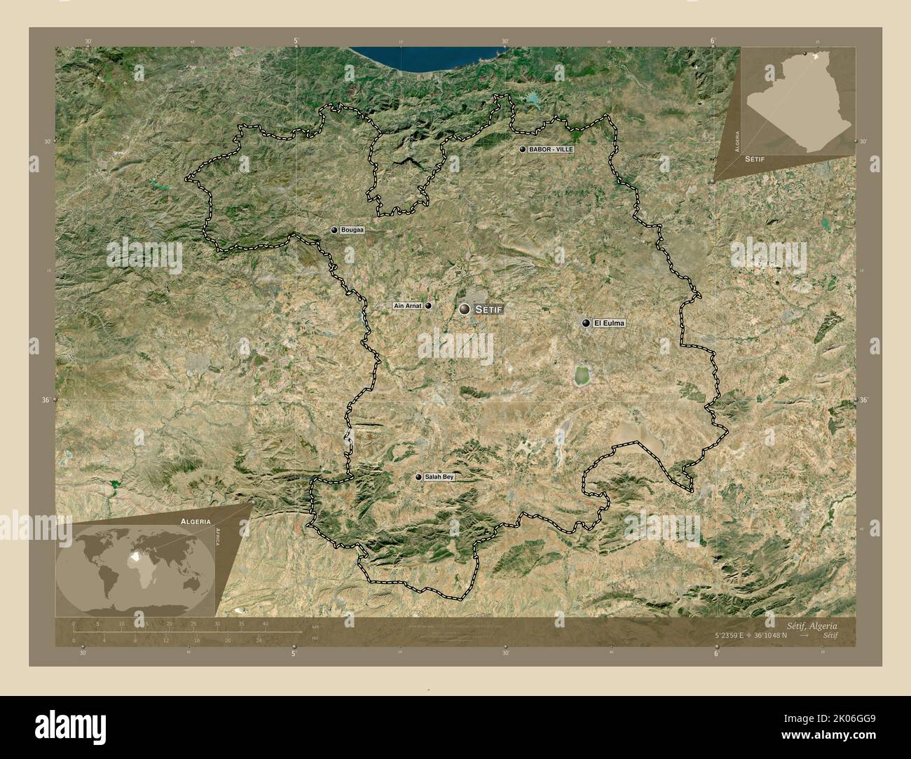 Setif, province of Algeria. High resolution satellite map. Locations ...