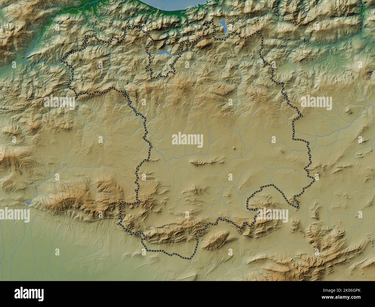 Setif, province of Algeria. Colored elevation map with lakes and rivers ...