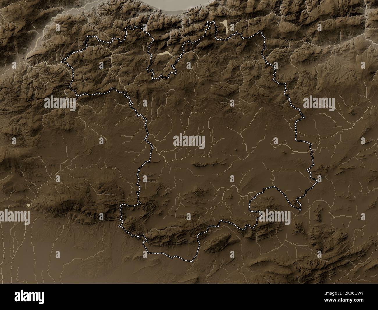 Setif, province of Algeria. Elevation map colored in sepia tones with ...