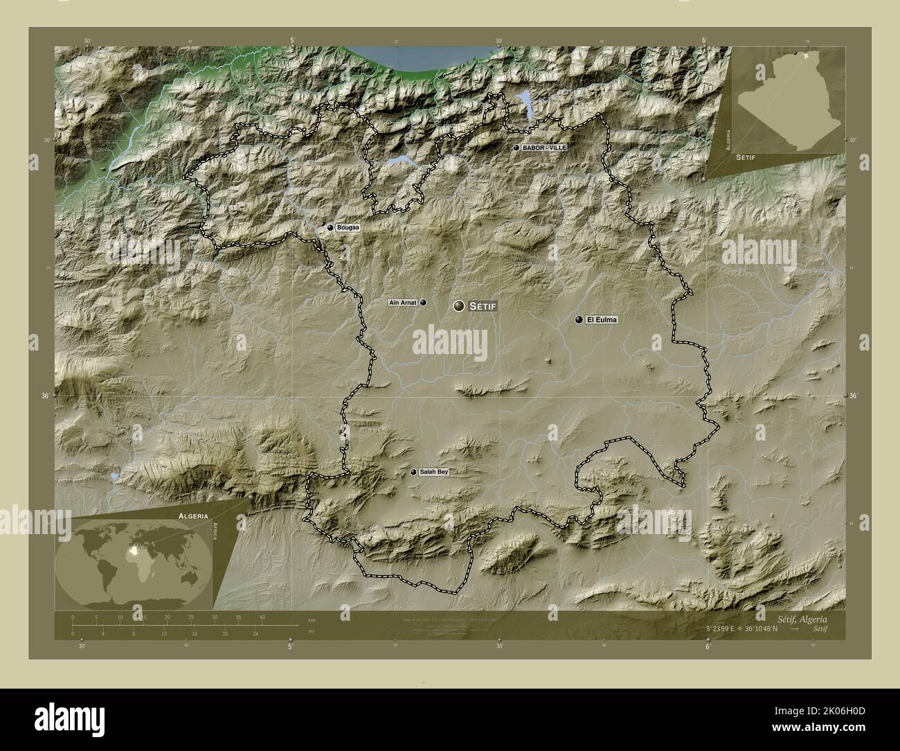 Setif, province of Algeria. Elevation map colored in wiki style with ...