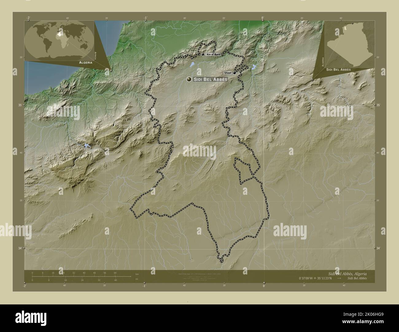 Sidi Bel Abbes, province of Algeria. Elevation map colored in wiki ...