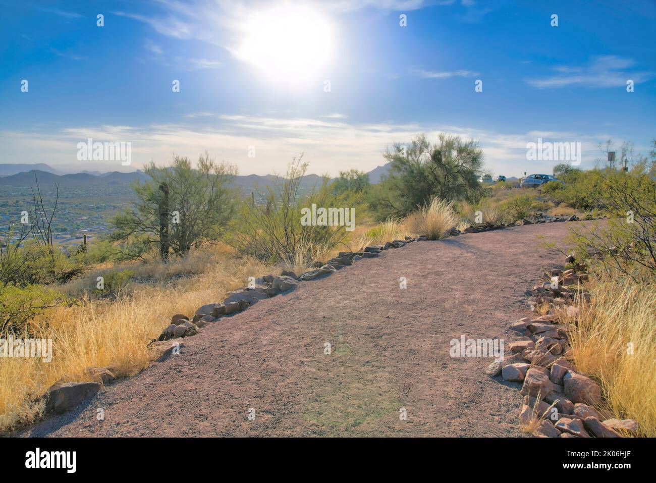 Hiking trail in the mountain overlooking scenic nature views on a sunny ...